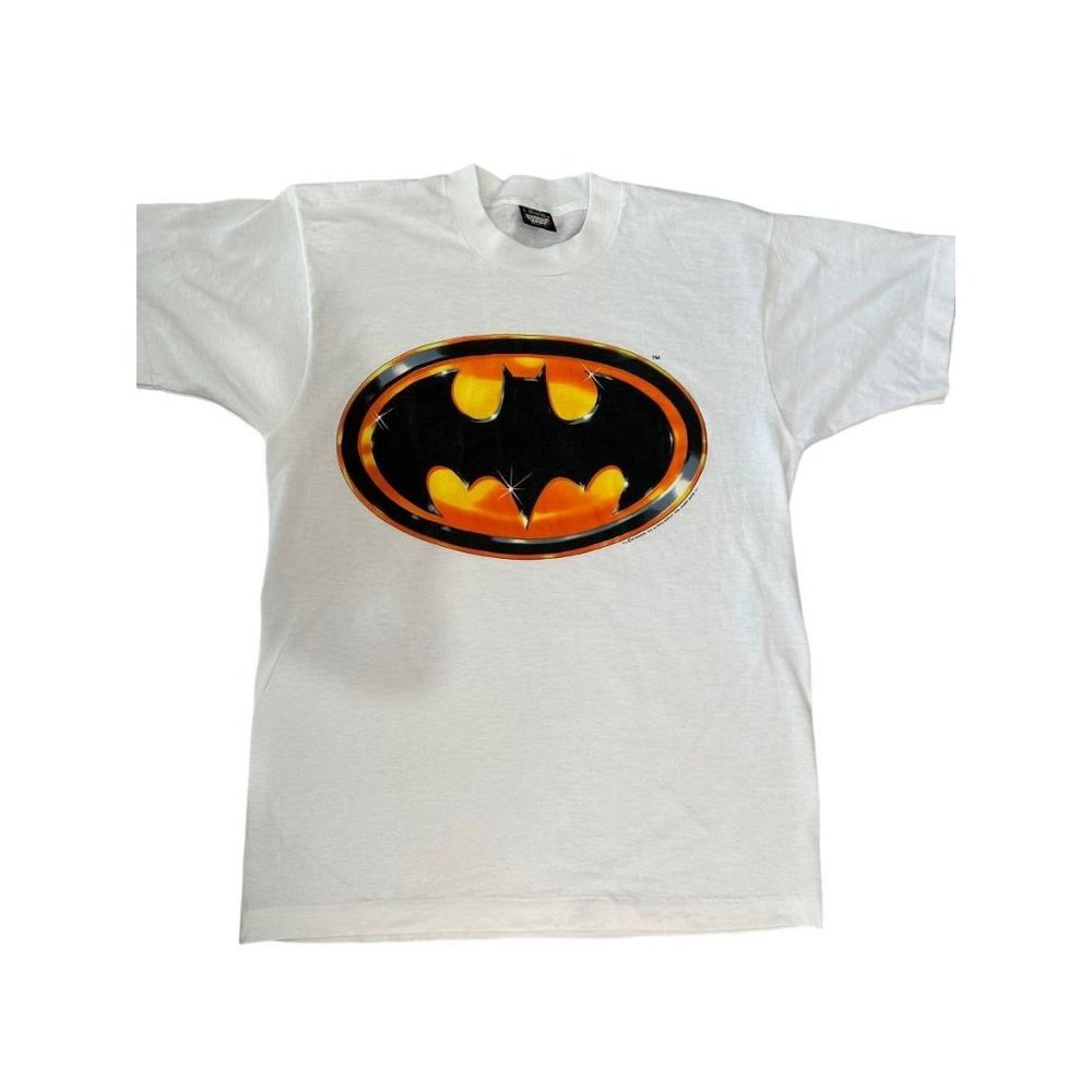 Vintage 1989 Dc Batman Logo Bat Signal Graphic White … - Gem